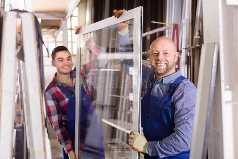 Two Smiling Workmen at Factory Stock Photo - Image of department ...