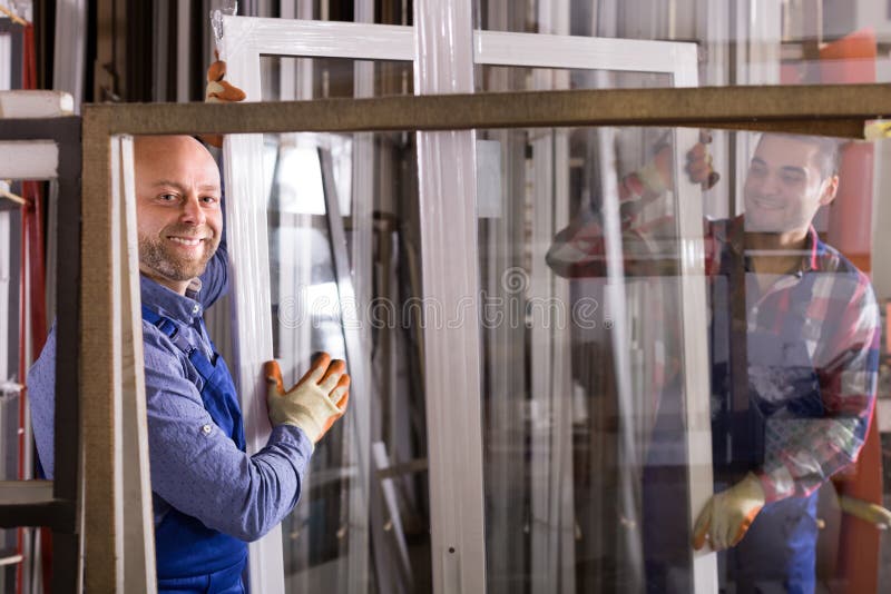 Two Smiling Workmen at Factory Stock Image - Image of protection ...