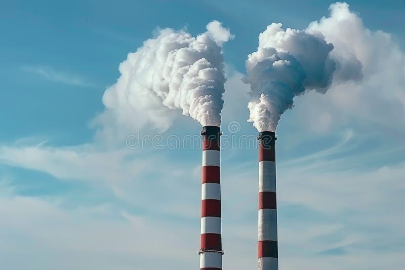 Two Smoke Stacks Emitting from the Rooftop of a Building Stock Photo ...