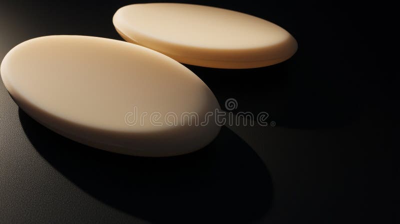 Two Smooth, Beige, Oval-shaped Objects are Positioned on a Dark ...