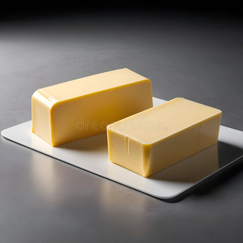 Two Smooth Blocks of Butter are Elegantly Displayed on White Plates ...