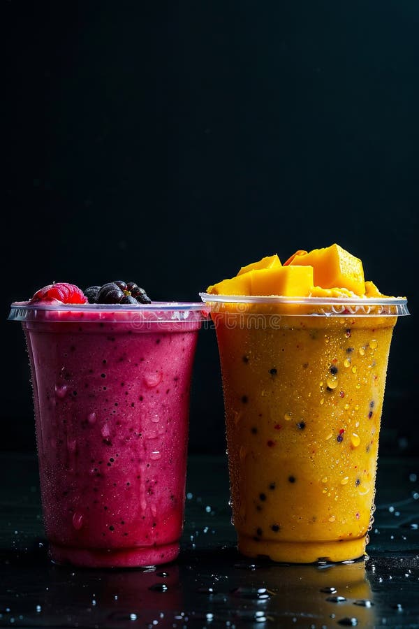 Two Smoothies with Fruit and Berries in Them Stock Photo - Image of ...