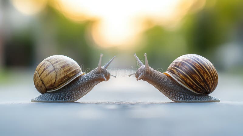 Two Snails Face Each Other on a Smooth Surface, Creating a Serene and ...