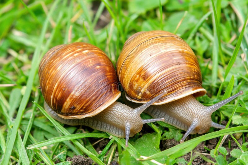 Two Snails on Grassy Ground Stock Illustration - Illustration of ...