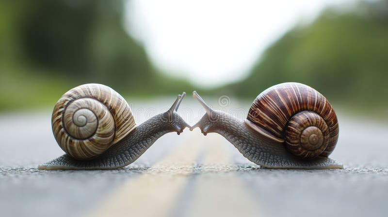 Two Snails Meet on a Road, Touching Tentacles in a Gentle Encounter, AI ...