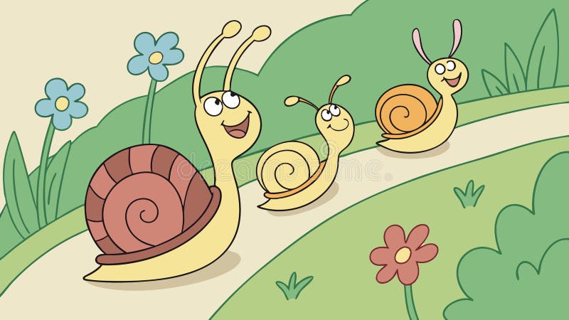 Two Snails on a Path, Slow and Steady Journey, Vector Design Generative ...