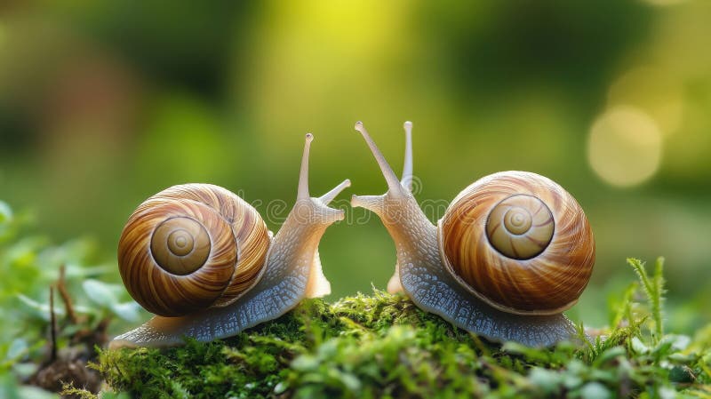 Two Snails Showing Affection on Green Moss in Nature Stock Photo ...