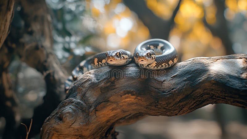 Two snakes on a branch stock image. Image of fauna, snakes - 370696759