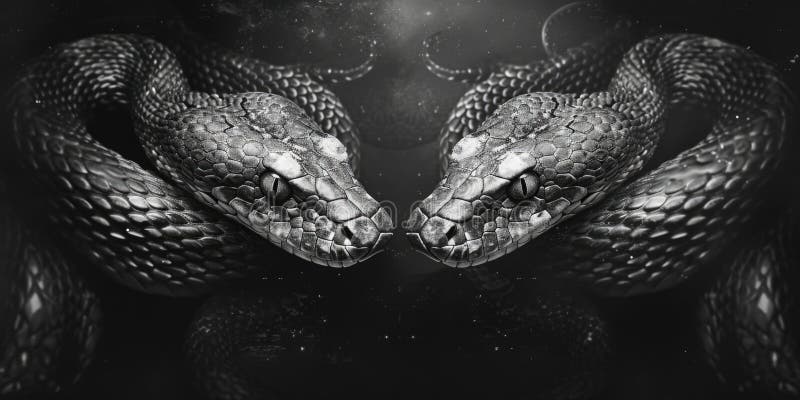 Two Snakes Coiled Next To Each Other on a Surface Stock Image - Image ...