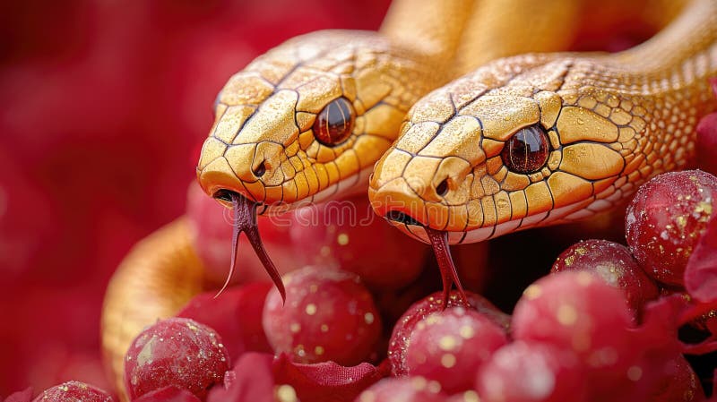 Two Snakes Entwined on a Pile of Berries Stock Image - Image of close ...