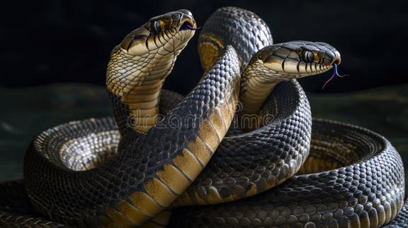 Two Snakes Lying Together on a Surface Stock Photo - Image of generated ...