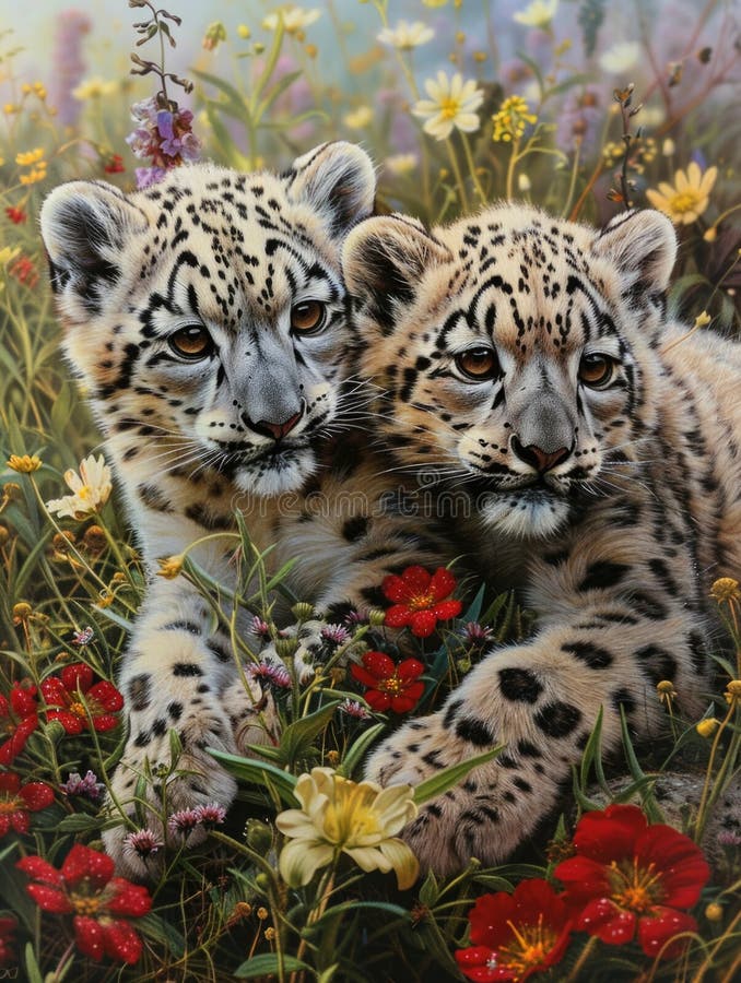 Two Snow Leopard Cubs stock photo. Image of generated - 367138844