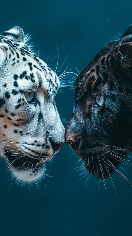 Two Snow Leopards are Facing Each Other Stock Photo - Image of ...