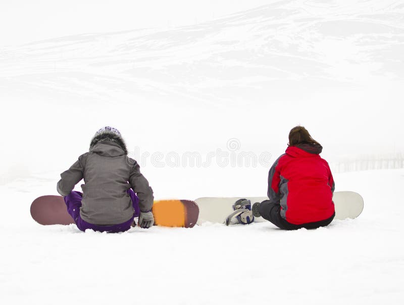 Two Snowboarders on the Mountain Stock Photo - Image of space, back ...