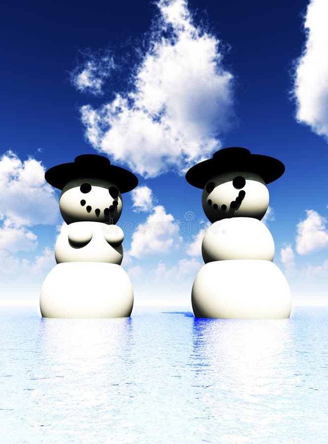 Two Snowman on Holiday in the Water 9 Stock Illustration - Illustration ...