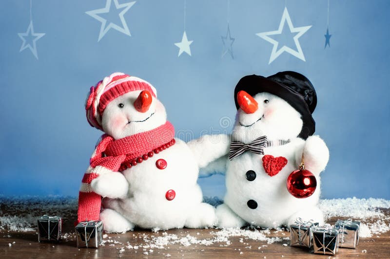 Two Snowmen - a Lovely Couple Stock Image - Image of idyllic ...