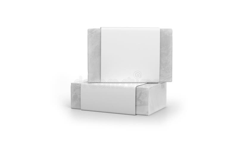 Two Soap Bars Isolated On White Background Paper Wrap Packaging Mockup With Empty Label