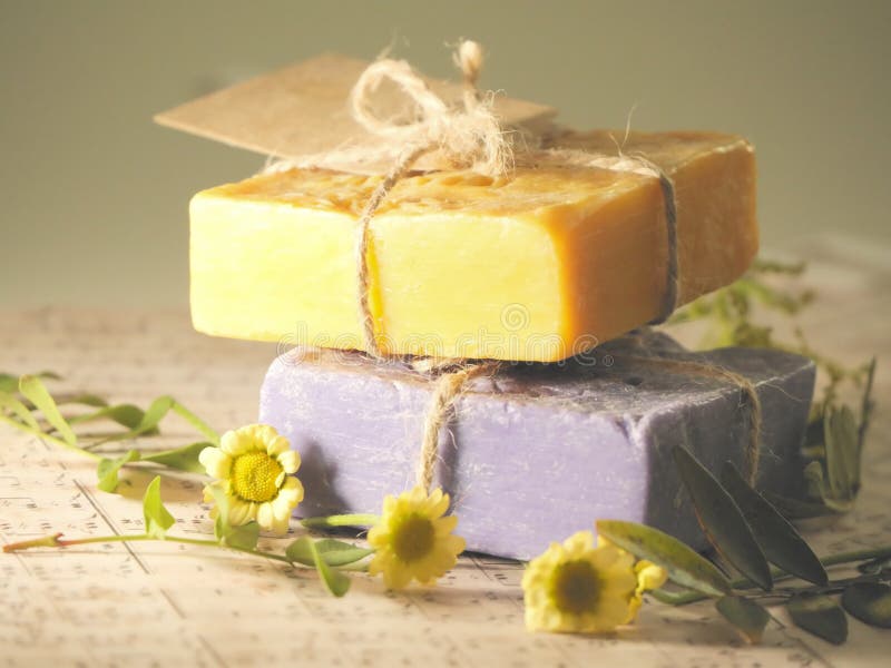 Two Soap Bars on the Table are Tied Together, and One is Sitting on Top ...