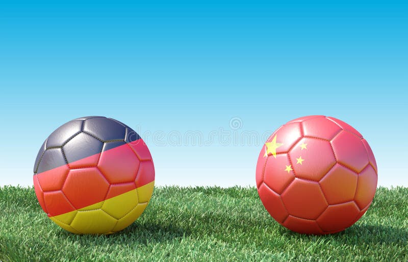 Two Soccer Balls in Flags Colors on Green Grass Stock Illustration ...