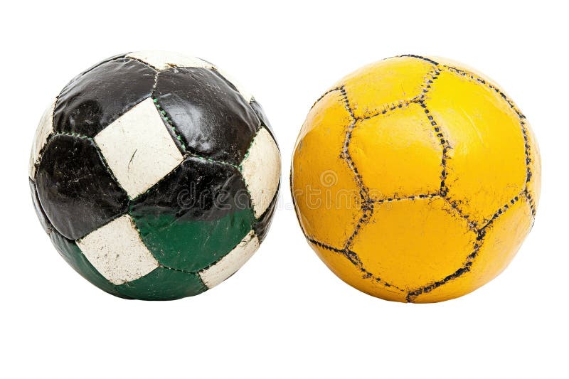 Two Soccer Balls with Green/black and Yellow/black Patterns Stock Photo ...