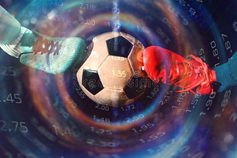 Two Soccer Players Challenge Each Other at the Stadium Stock Photo ...