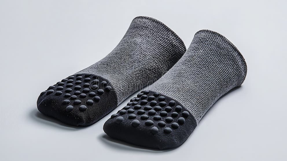 Two Socks with Black and Grey Dots on the Bottom Stock Image - Image of ...