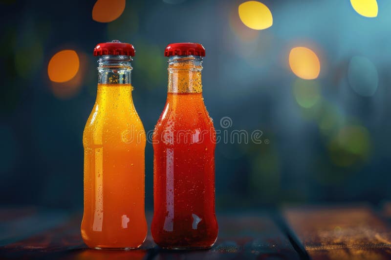 Two Soda Bottles Sit on a Wooden Table, Ready for Use Stock Image ...