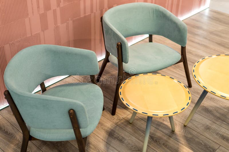 Two Soft Chairs and Tables are on the Floor Stock Image - Image of ...