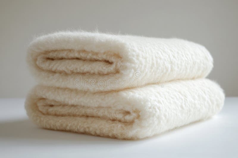 Two Soft Fluffy White Blankets Folded on White Background Stock Image ...