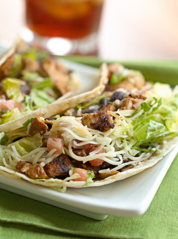 Two Soft Shell Chicken Tacos Stock Photo - Image of beans, food: 19610668