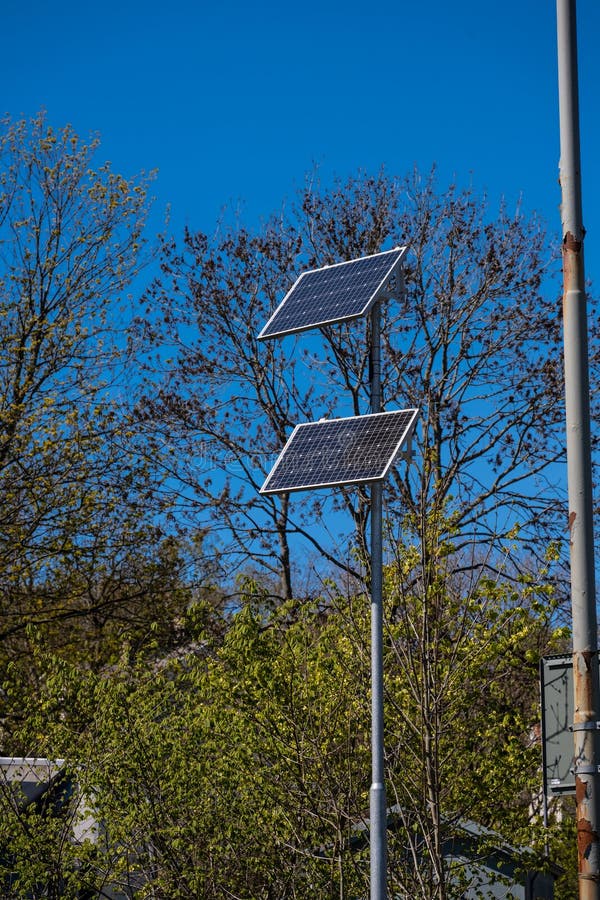 Two Solar Cell Panels on a Pole.. Stock Photo - Image of light, panel ...