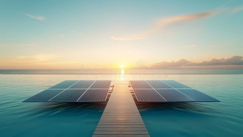 Two Solar Panels are on a Dock Next To the Ocean by AI Generated Image ...