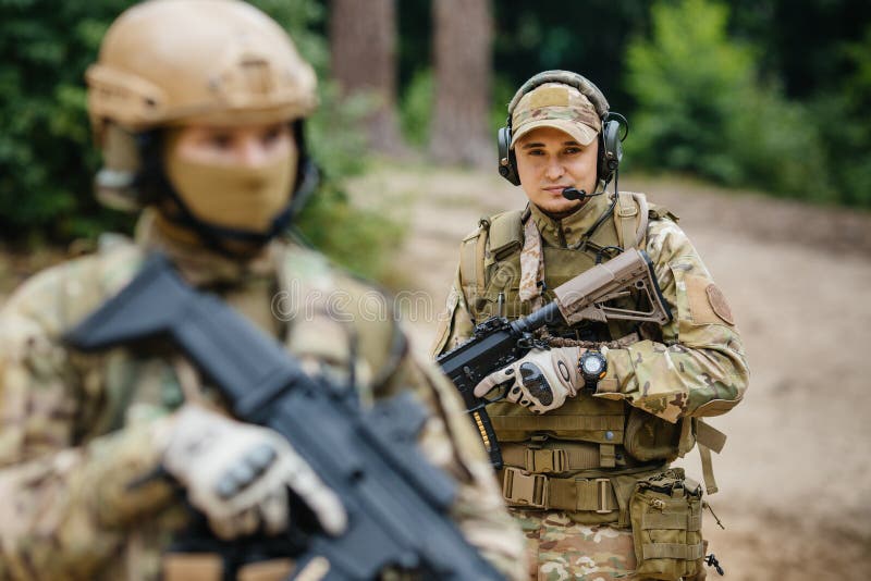 Two Soldiers Scout the Area Occupied by the Enemy Stock Photo - Image ...