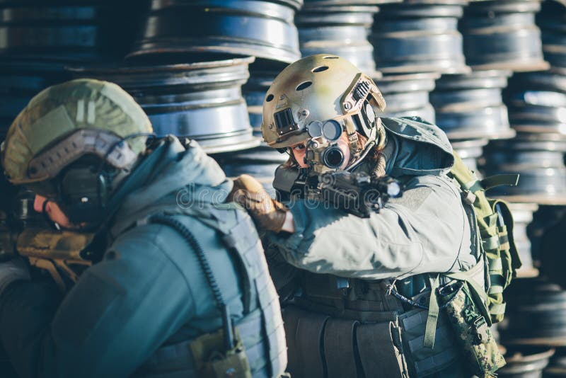 Two Soldiers Scout the Area Occupied by the Enemy Stock Image - Image ...