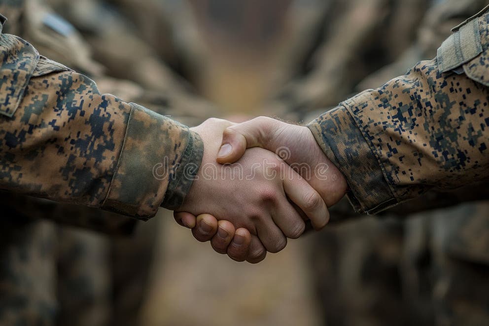 Two Soldiers Shaking Hands, Symbolizing Their Unity, Camaraderie, and ...
