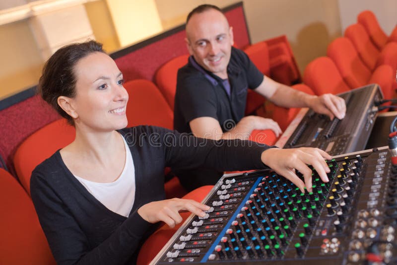 Two Sound Producer Working in Studio Stock Image - Image of album, band ...