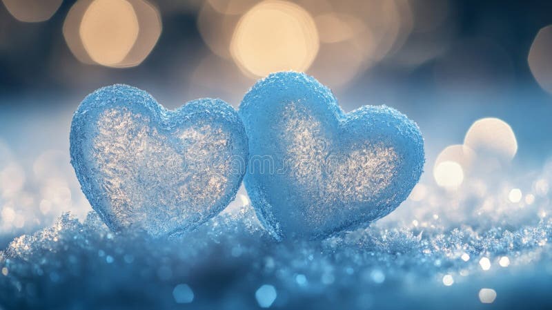 Two Sparkling Blue Hearts on Glittering Snow Stock Illustration ...