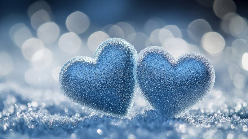 Two Sparkling Blue Hearts in Winter Snow Stock Illustration ...