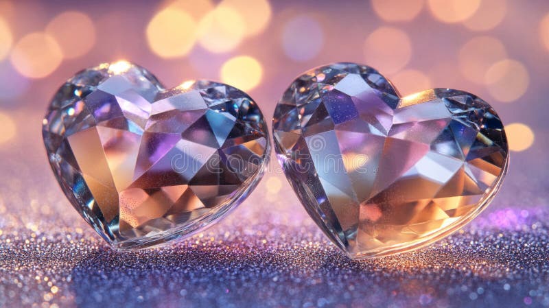 Two Sparkling Crystal Hearts on Glitter Background Stock Illustration ...