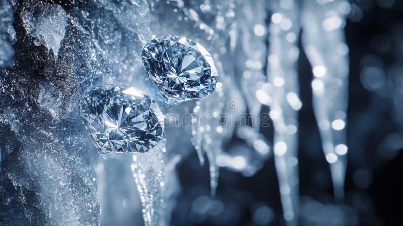 Two Sparkling Diamonds Nestled in Glacial Ice Stock Photo - Image of ...