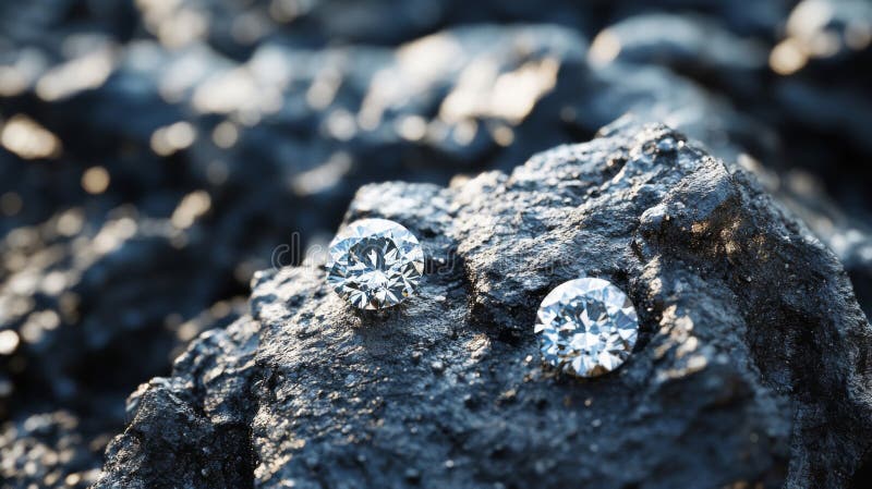 Two Sparkling Diamonds Resting on Dark Rock Stock Image - Image of ...