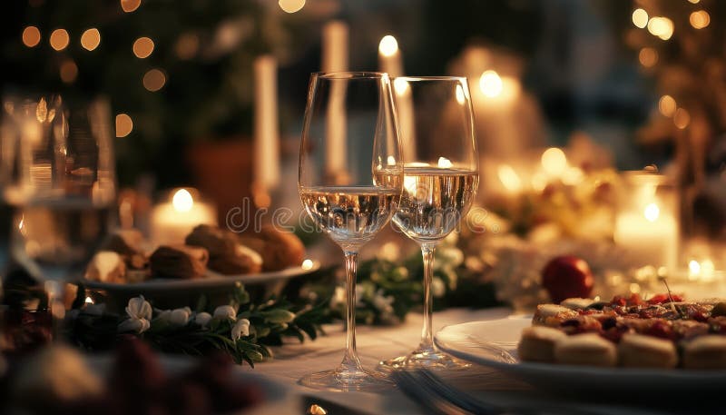 Elegant Table Setting with Sparkling Glasses and Festive Food at a ...