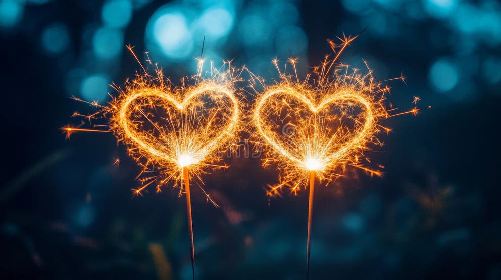 Two Sparkling Hearts at Night Stock Illustration - Illustration of ...