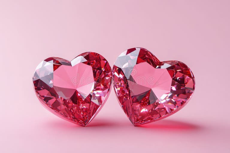 Two Sparkling Pink Diamond Hearts Symbolizing Unbreakable Love on Pink ...