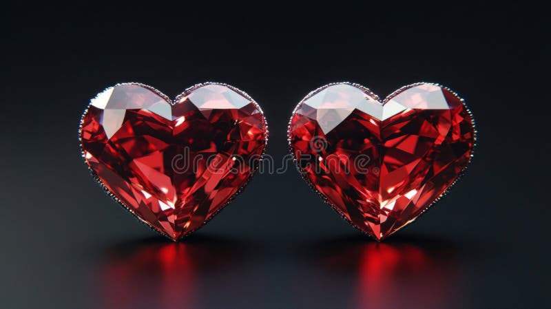 Two Sparkling Red Heart-Shaped Gems on Dark Background Stock ...