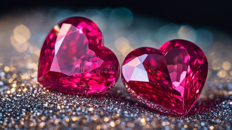 Two Sparkling Ruby Hearts on Glittering Surface Stock Illustration ...