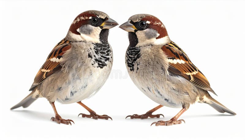 Two Sparrows Facing Each Other on White Background Stock Illustration ...