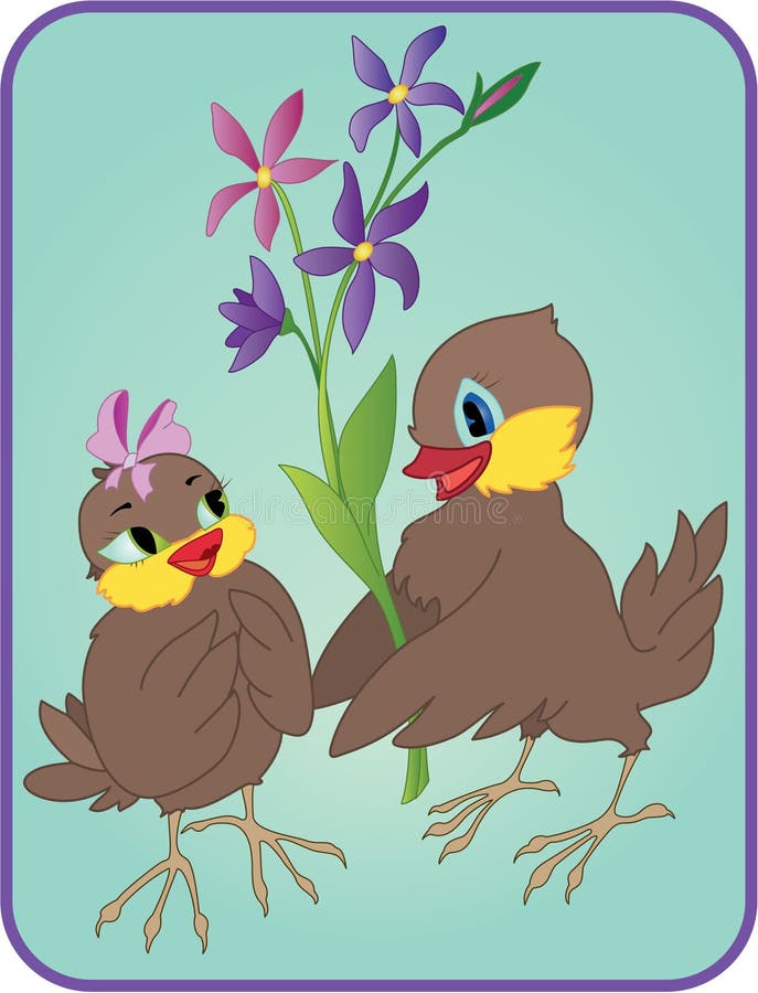 Two sparrows with flowers stock vector. Illustration of congratulation ...