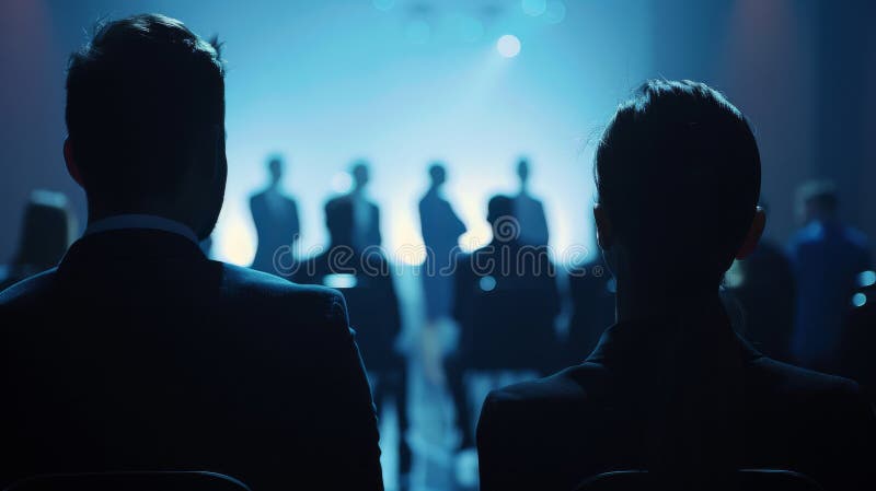 Two Spectators Engrossed in a Spotlight Performance Stock Illustration ...