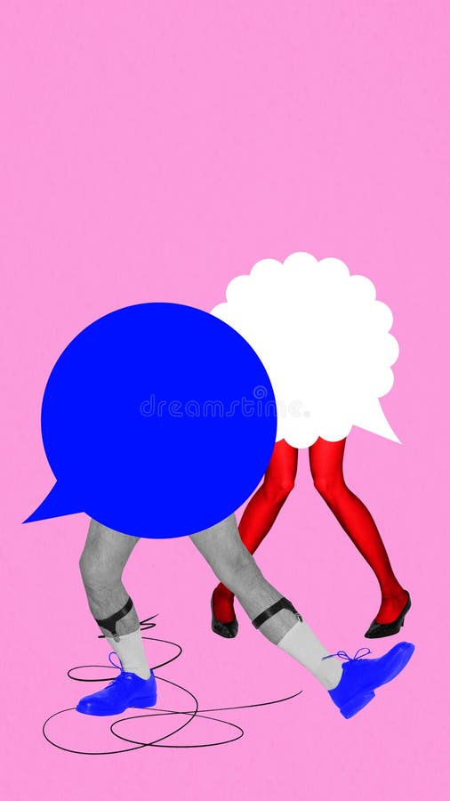 Two Speech Bubbles with Moving Legs Illustrate Dynamic Conversation ...